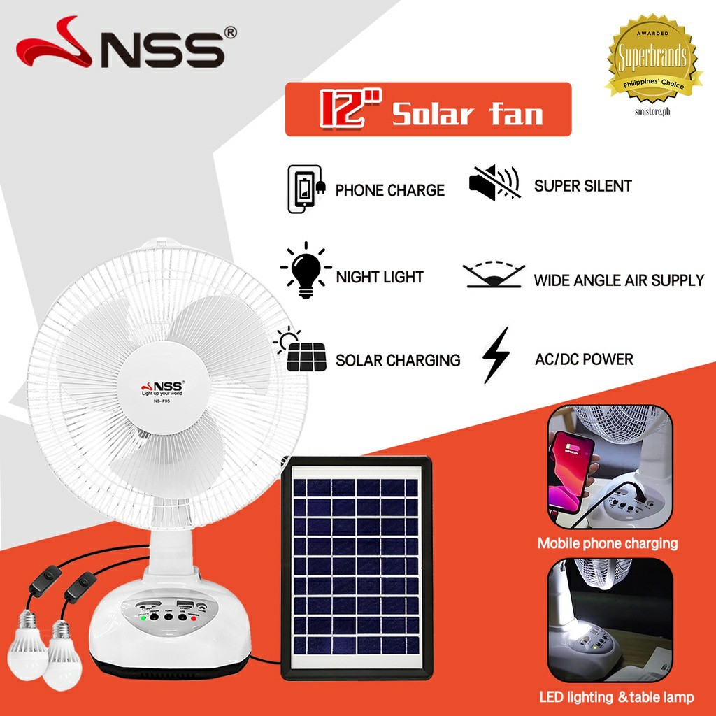 NSS Solar Fan 14 Inch Rechargeable Fan Solar Electric Fan with LED ...