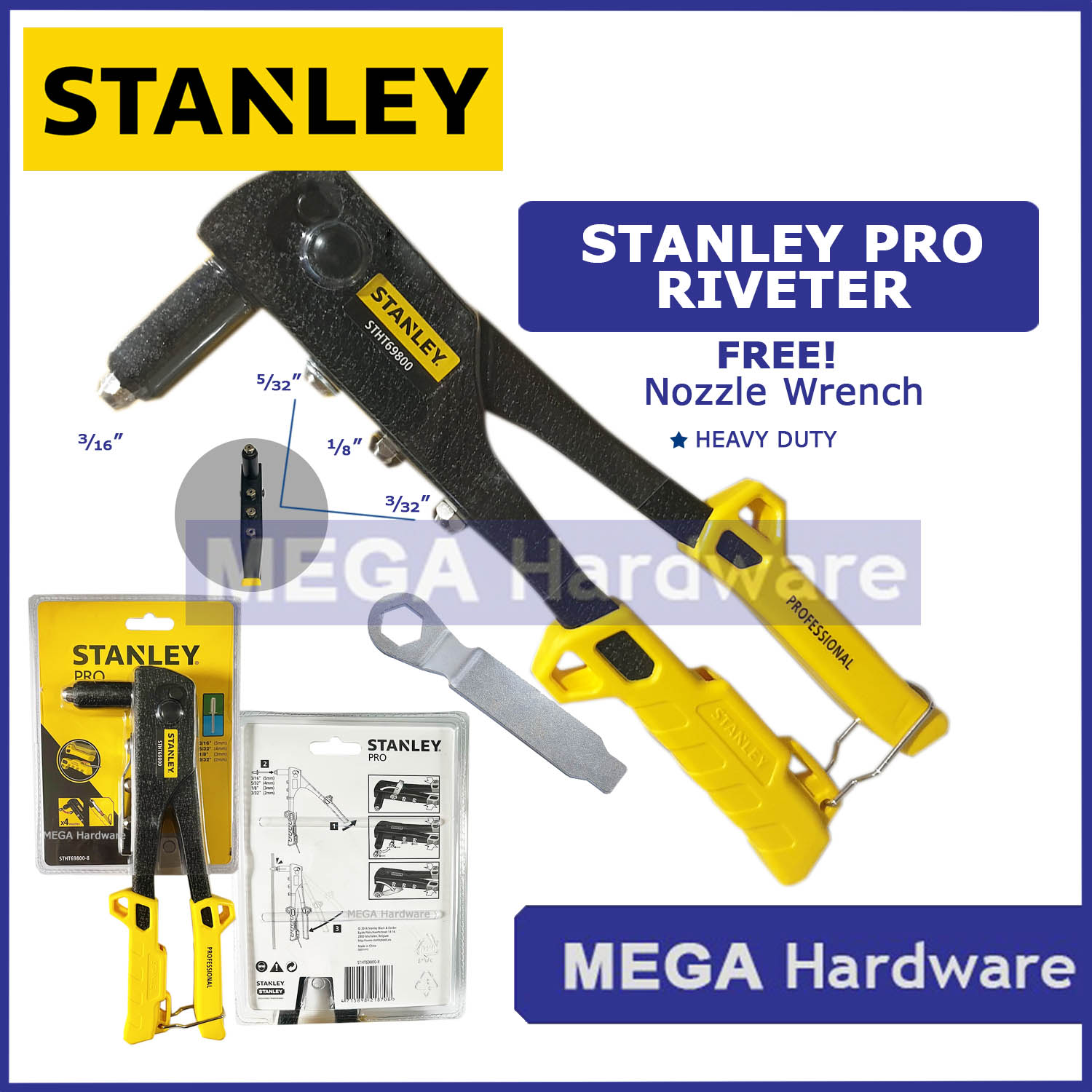 STANLEY / BUTTERFLY Steel Hand Riveter Blind Riveter Heavy Duty (3 ...