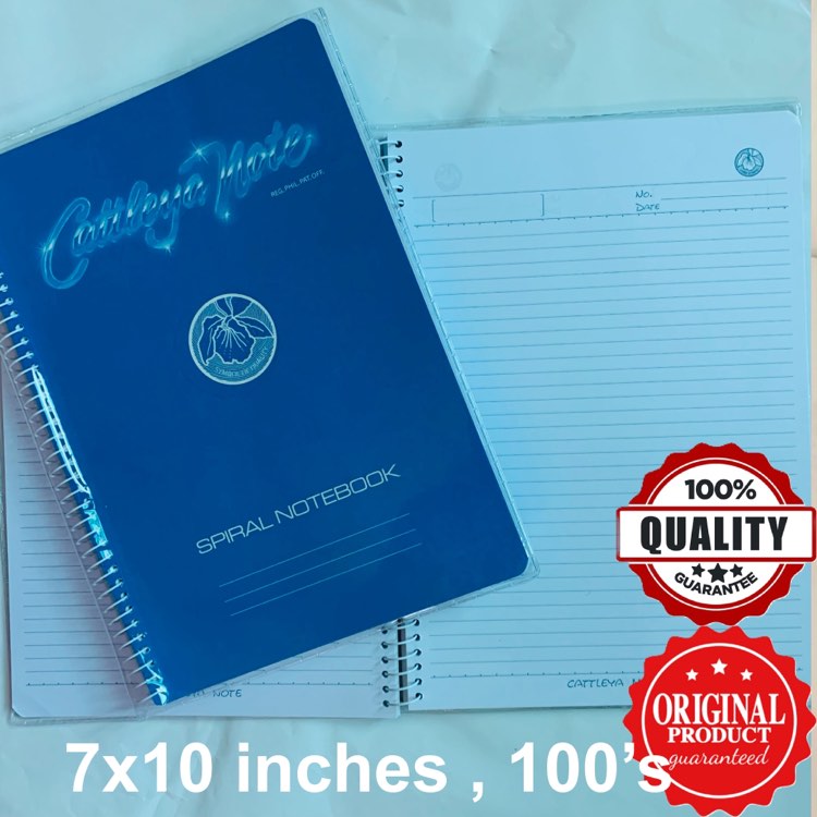 CATTLEYA Spiral Notebook BLUE 7x10 inches, 100sheets with Plastic Cover ...
