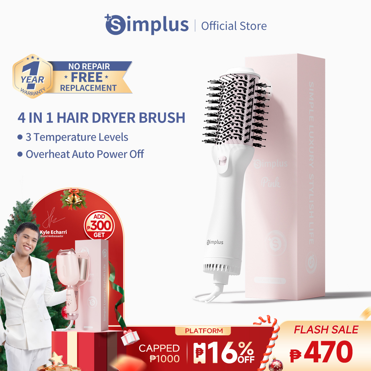 Simplus Hot Air Brush Hair Brush Blower Hair DryerHair Straightener/Curler 2 in1 Multi Hair ...