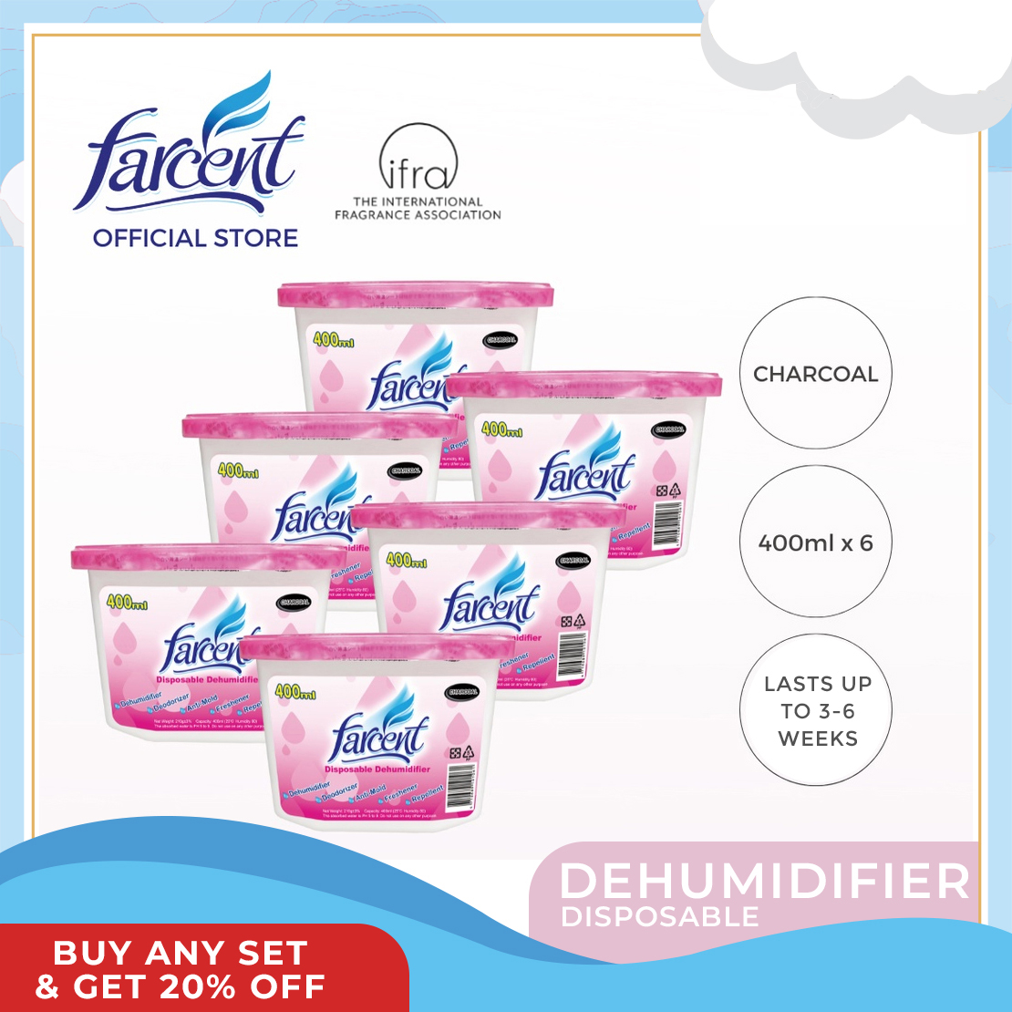 Farcent Disposable Dehumidifier - Charcoal Set of 6 (400ml each) | Lazada PH