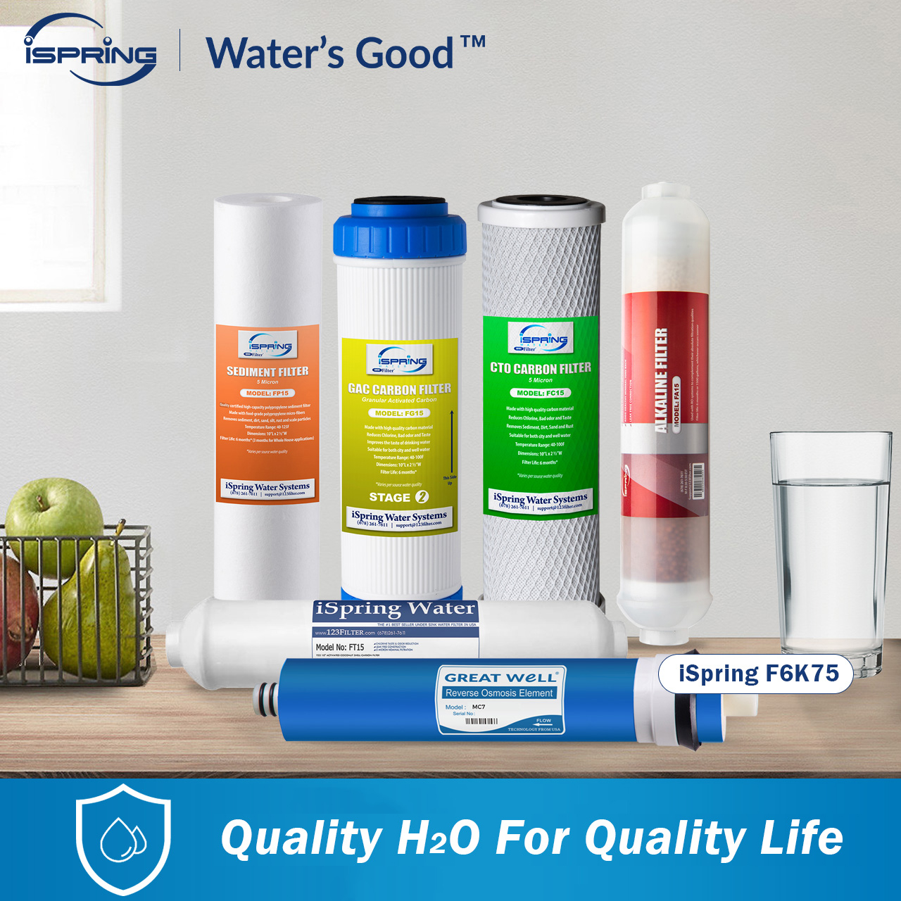 iSpring F6K75 Reverse Osmosis Replacement Water Filter Pack Set for 6 ...