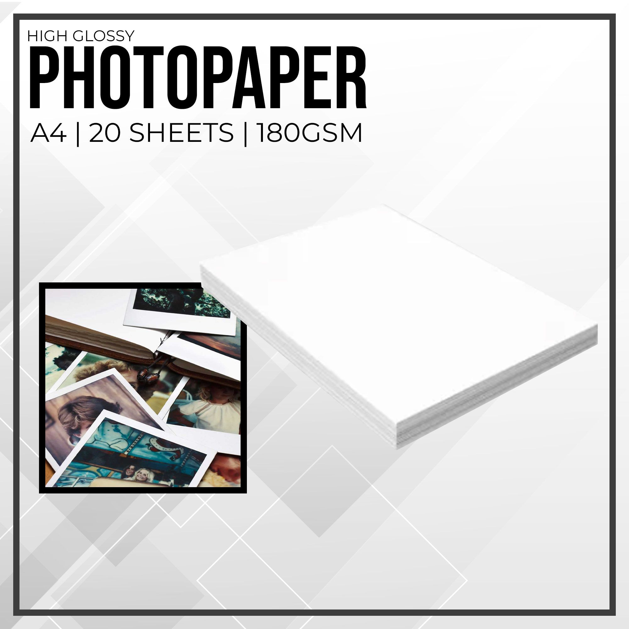 Yasen High Glossy Photopaper A4 Size 20Sheets 180GSM Inkjet Photo Paper ...