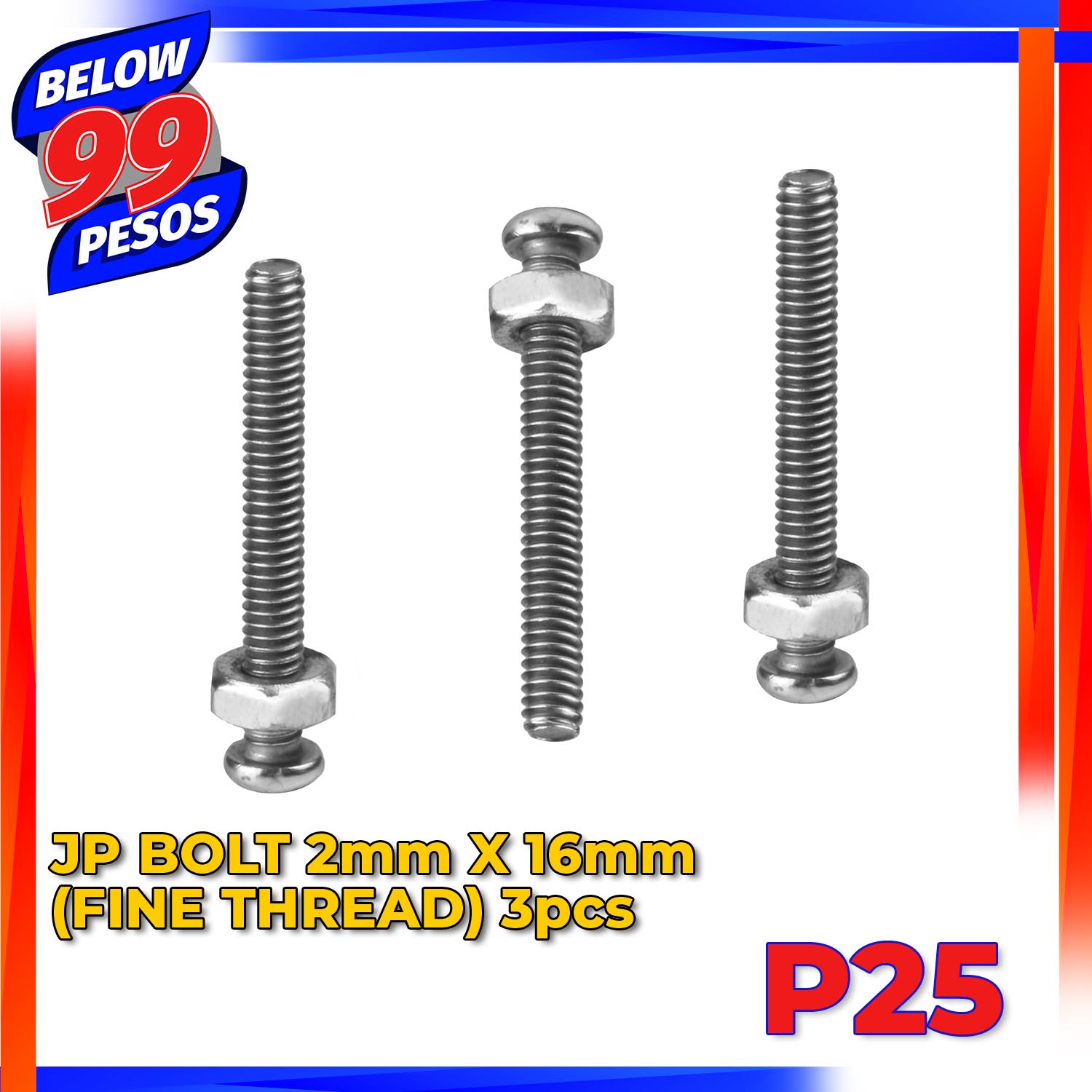 Below99pesos 3pcs JP Bolt 2mm x 16mm Fine Thread | Lazada PH