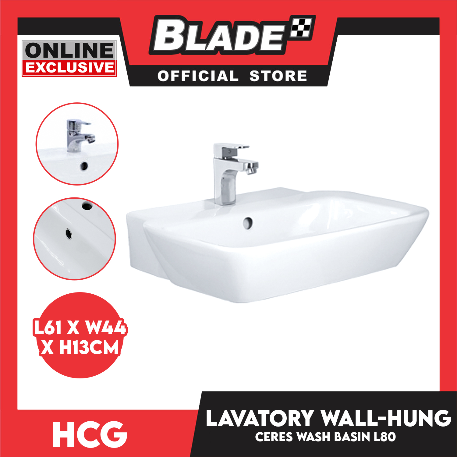 HCG Lavatory Wall-Hung Ceres Wash Basin L80 | Lazada PH
