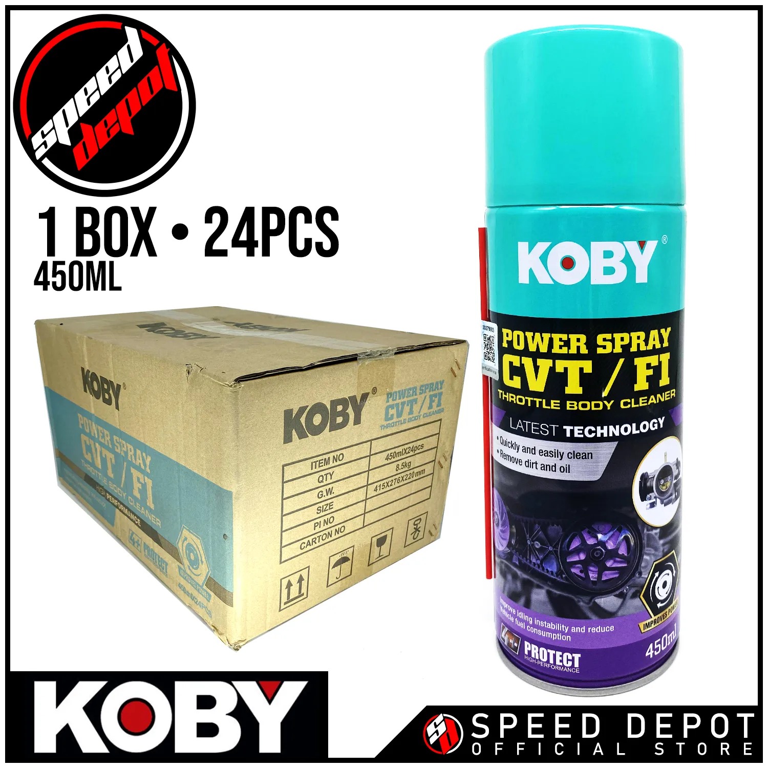 KOBY Power Spray CVT / FI Throttle Body Cleaner 450ml | Original ...