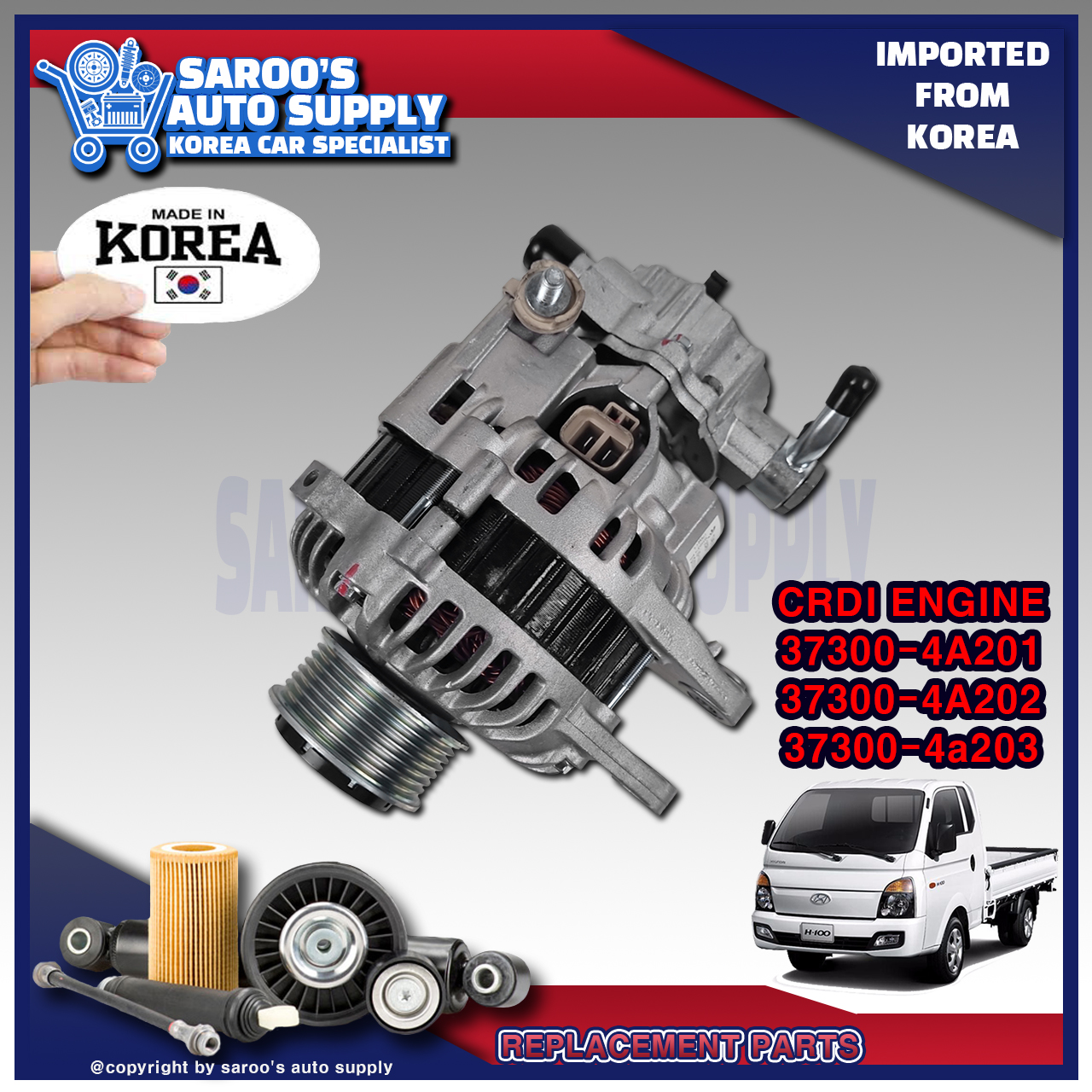 Alternator For Hyundai H100 , Made in Korea, Replacement , 37300-42711 ...