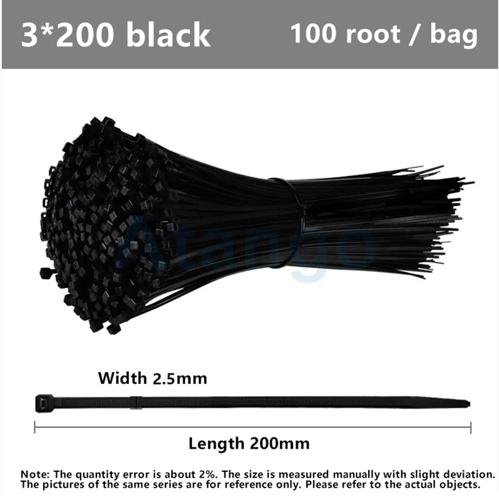 100PCS Black Nylon Cable Zip Tie High Quality UV Resistant Multipurpose ...