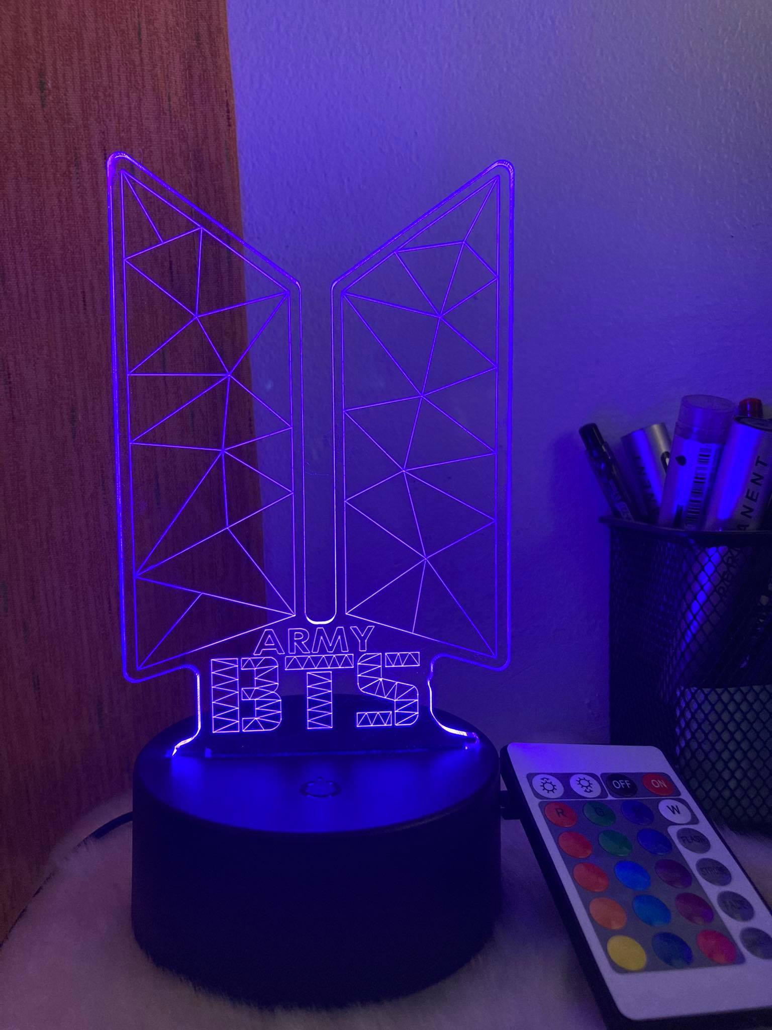 BTS w/ Signatures BT21 BTS Lightstick Acrylic LED Lamp / Night Lamp ...