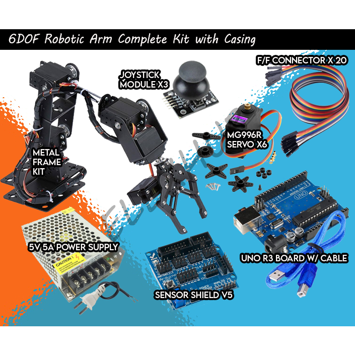 6DOF Metal Robotic Arm Complete Kit for STEM and Engineering Courses ...