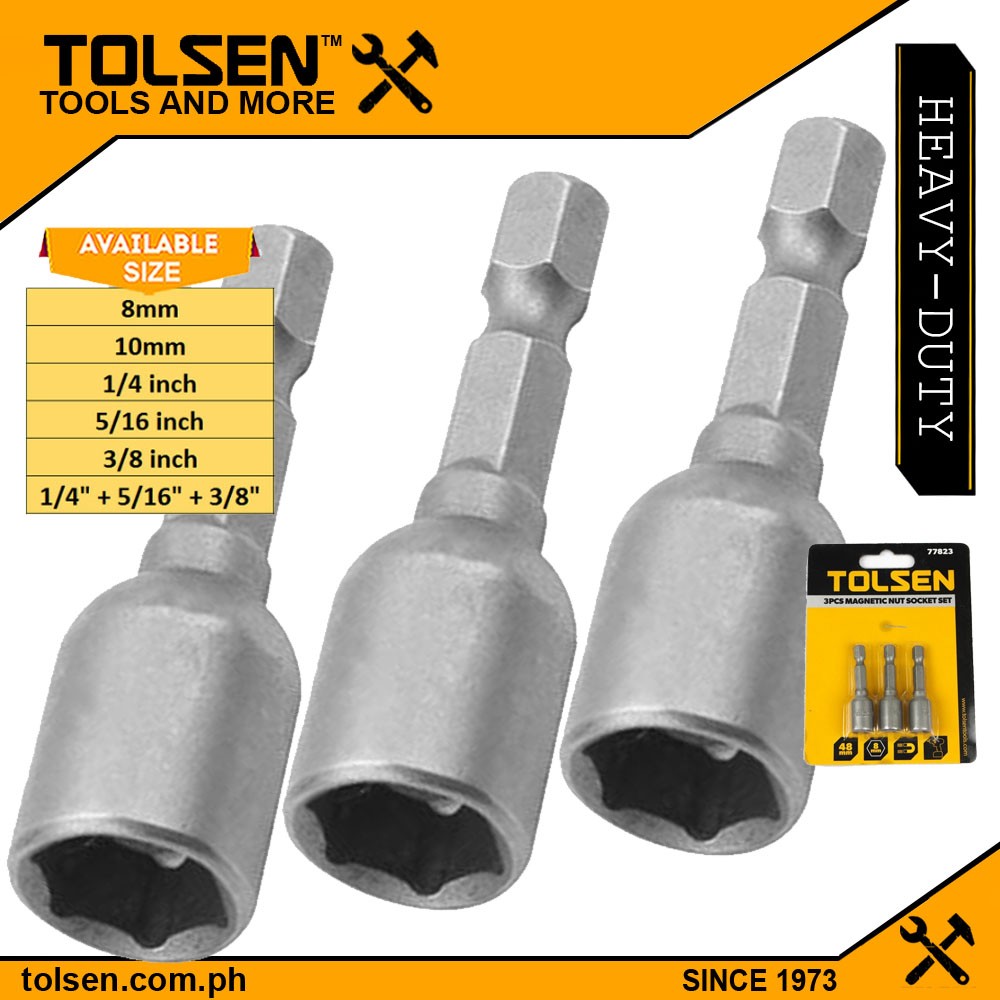 Tolsen 3pcs Magnetic Nut Socket Set (8mm | 10mm | 1/4" | 5/16" | 3/8 ...