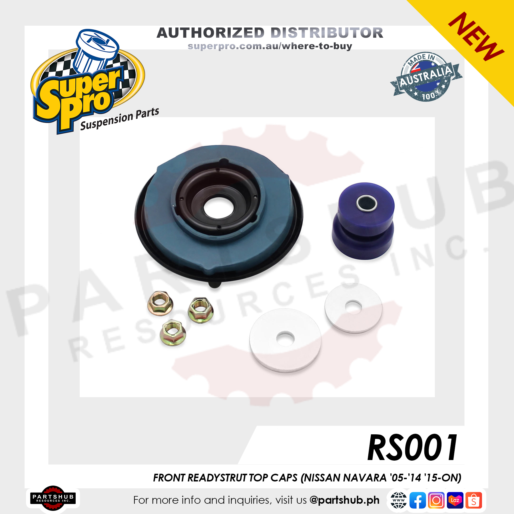 SUPERPRO RS001 FRONT READYSTRUT TOP CAPS (NISSAN NAVARA '05-'14 '15-ON ...