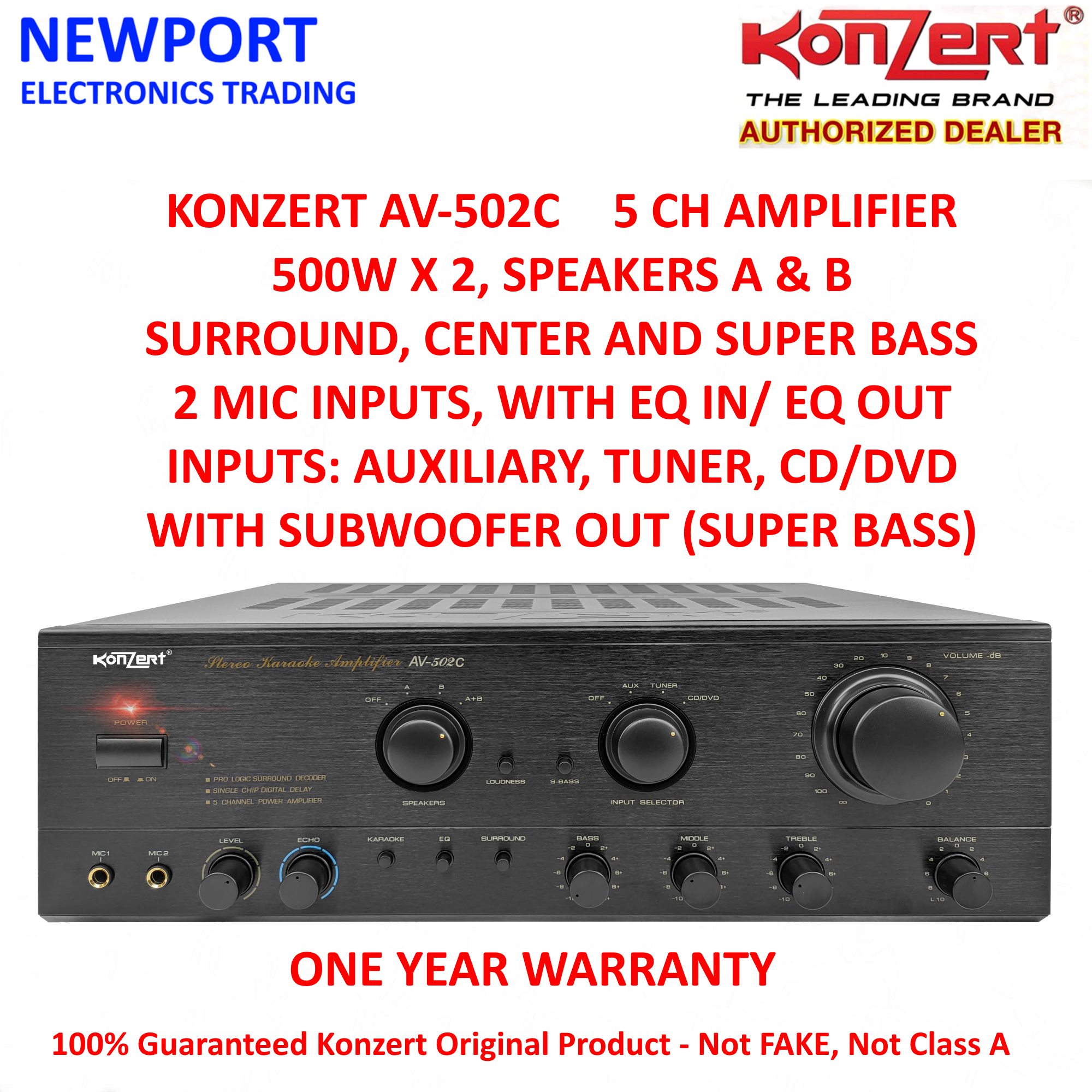 Konzert AV-502C 500W X 2 5CH DOLBY PRO-LOGIC SURROUND KARAOKE AMPLIFIER ...