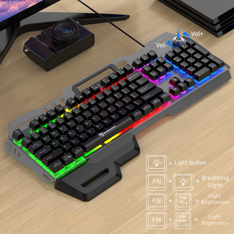Metal Gaming Keyboard Mechanical Feel With Hand Rest Luminous ...