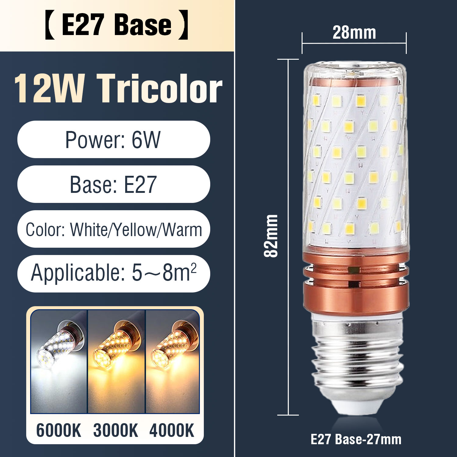 【10PCS】JACKSUN Tri-color LED Corn Bulb e27 e14 led bulb 6W 12W 18W High Light Eye Protection ...