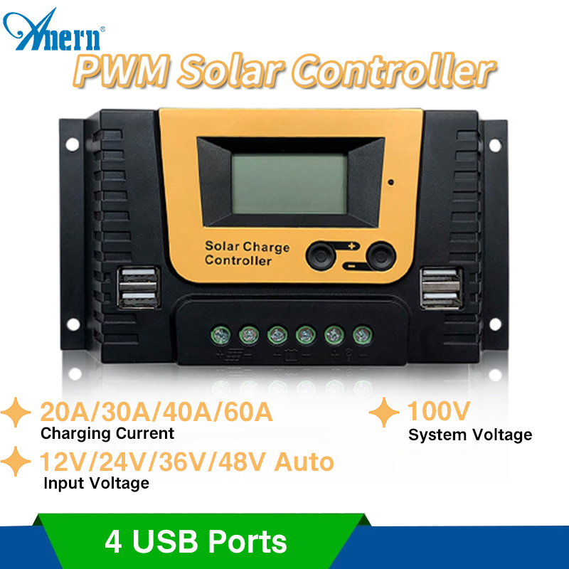 Anern PWM Solar Charge Controller 20A 30A 40A 60A Solar Controller 12V ...
