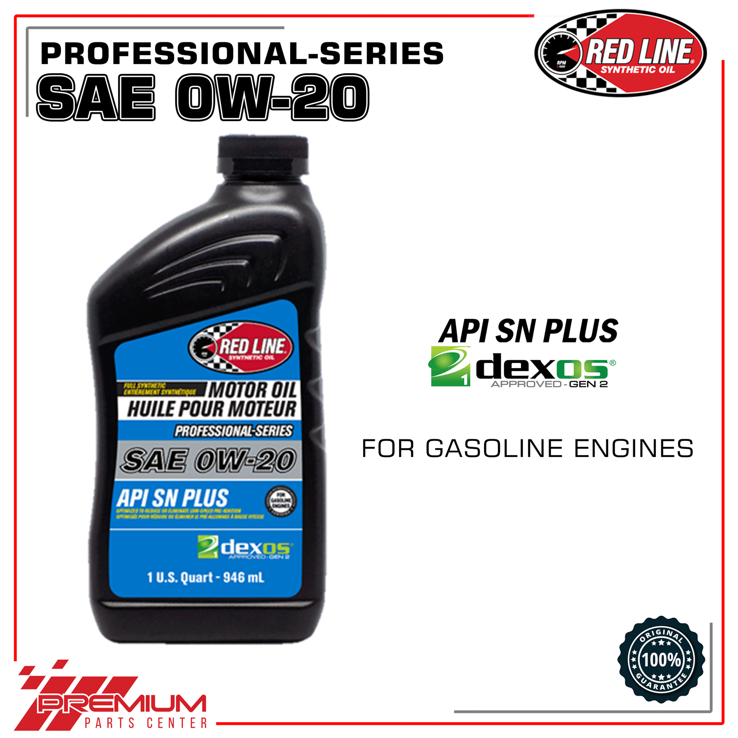 REDLINE PROFESSIONAL-SERIES 0W20 FULLY SYNTHETIC OIL QUART (946ml ...