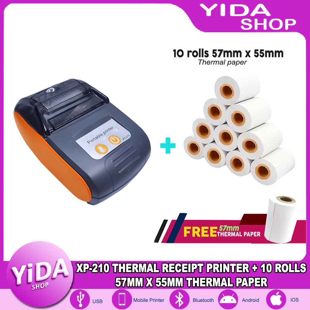 YiDA SHOP XP-210 HANDHELD PORTABLE THERMAL PRINTER + 10 in 1 57*55mm ...