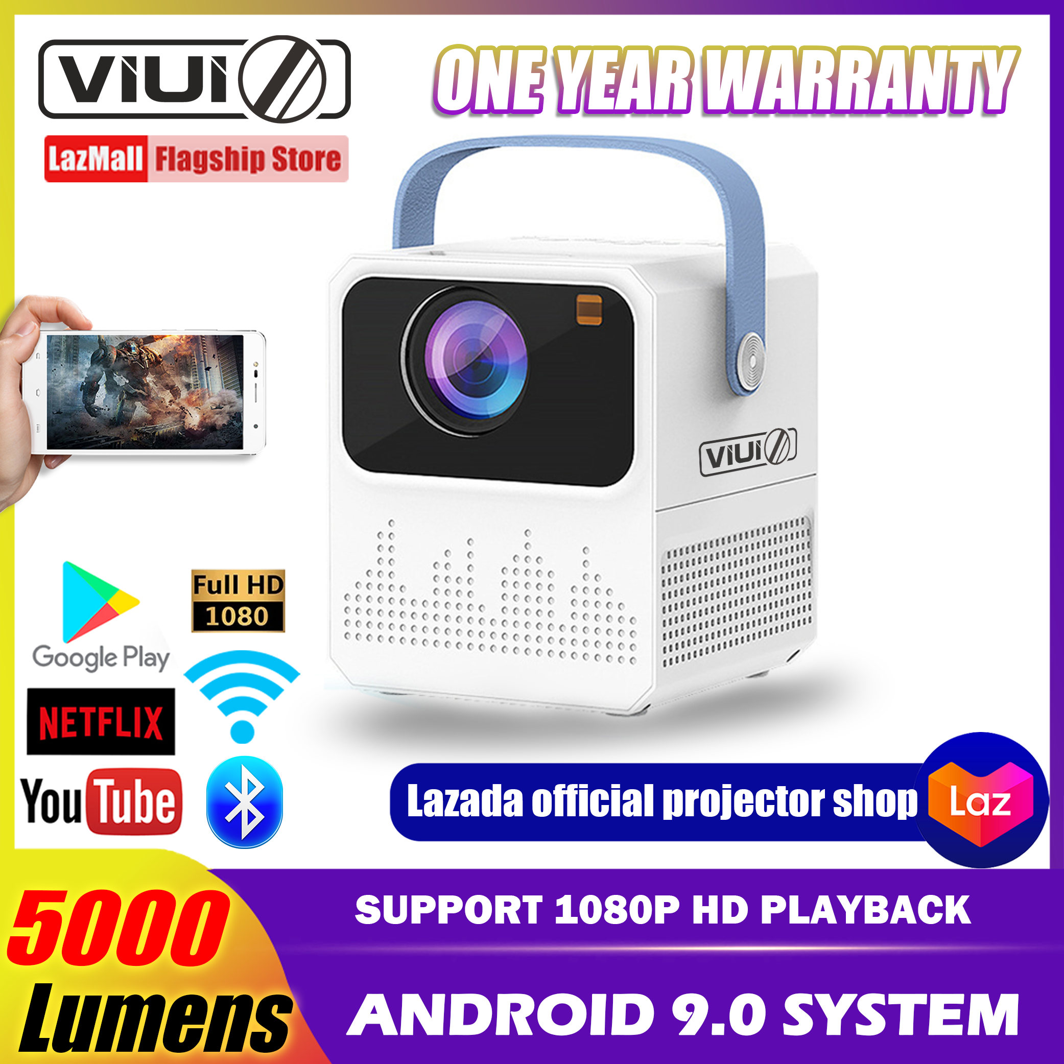 VIUIO T3mini Projector 8000 Lumens LED LCD Theater Android 9 Home ...