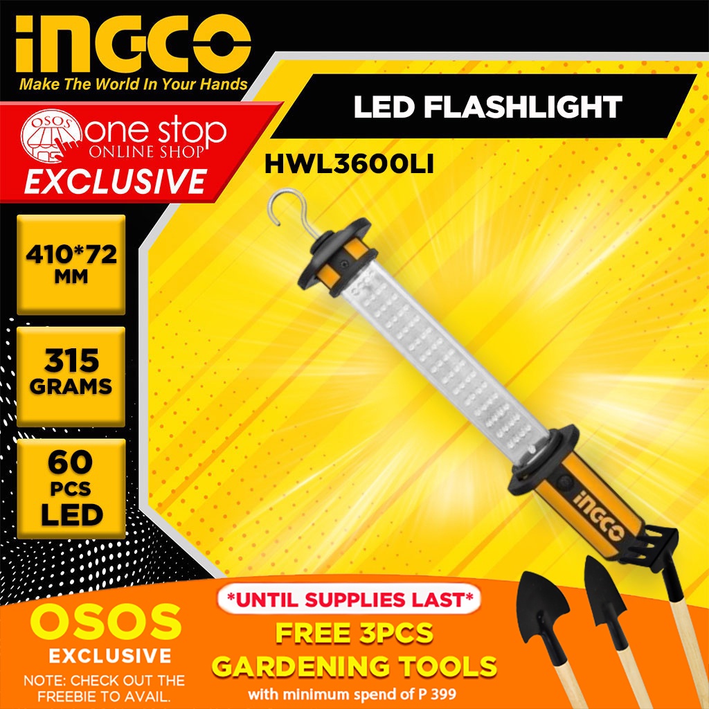 Ingco Work 60pcs LED Lamp Rechargeable Flash Light Flashlight HWL3600LI ...