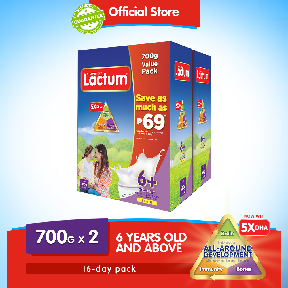 Lactum 6+ Plain 1.4kg (700g x 2) Powdered Milk Drink for Children Above ...