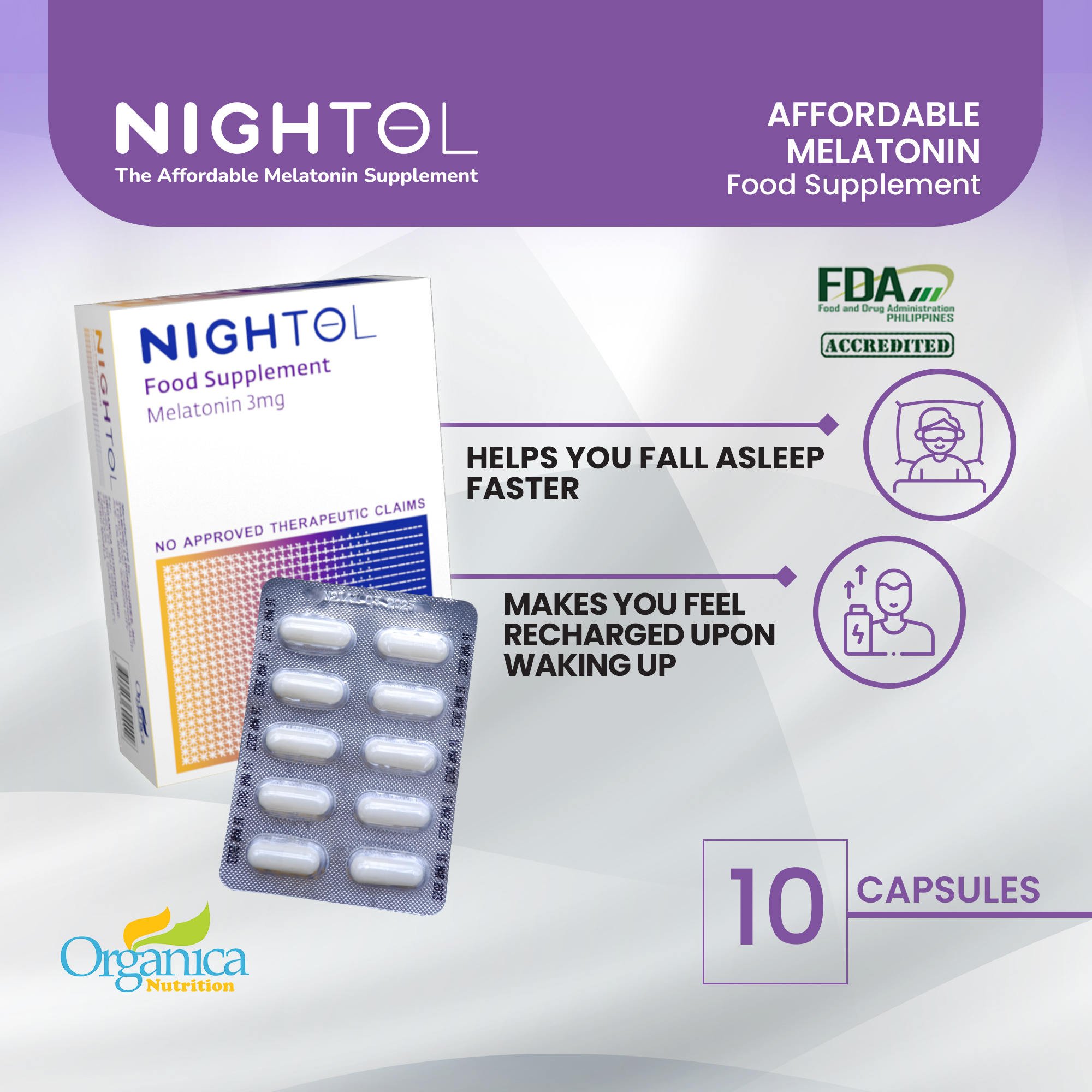 [For Natural Sleep] Nightol Pure 3mg Melatonin Supplement Sleep Aid (10 ...