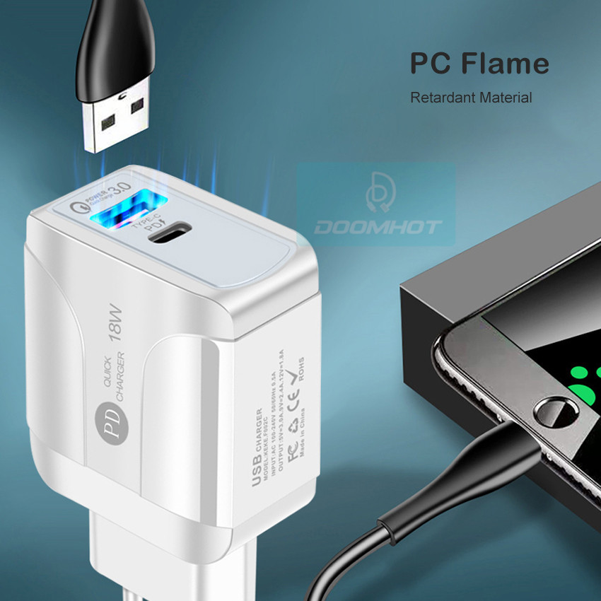 DoomHot Quick Charging Heads Wall Chargers Fast USB/ Type-C Mobile ...