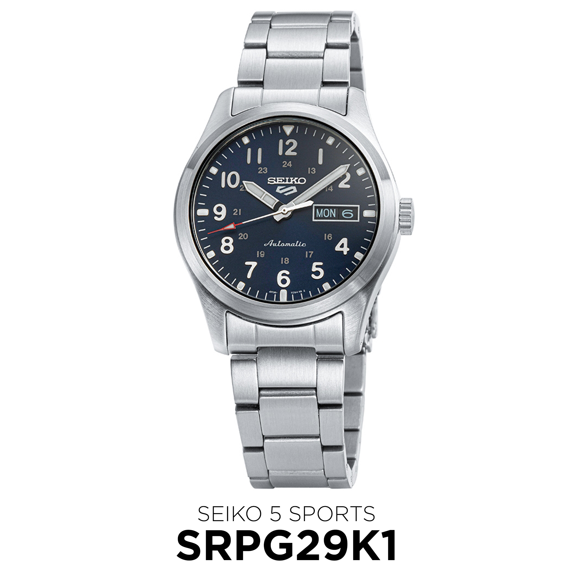 Seiko 5 Sports Blue Dial Stainless Steel Automatic Watch SRPG29 ...