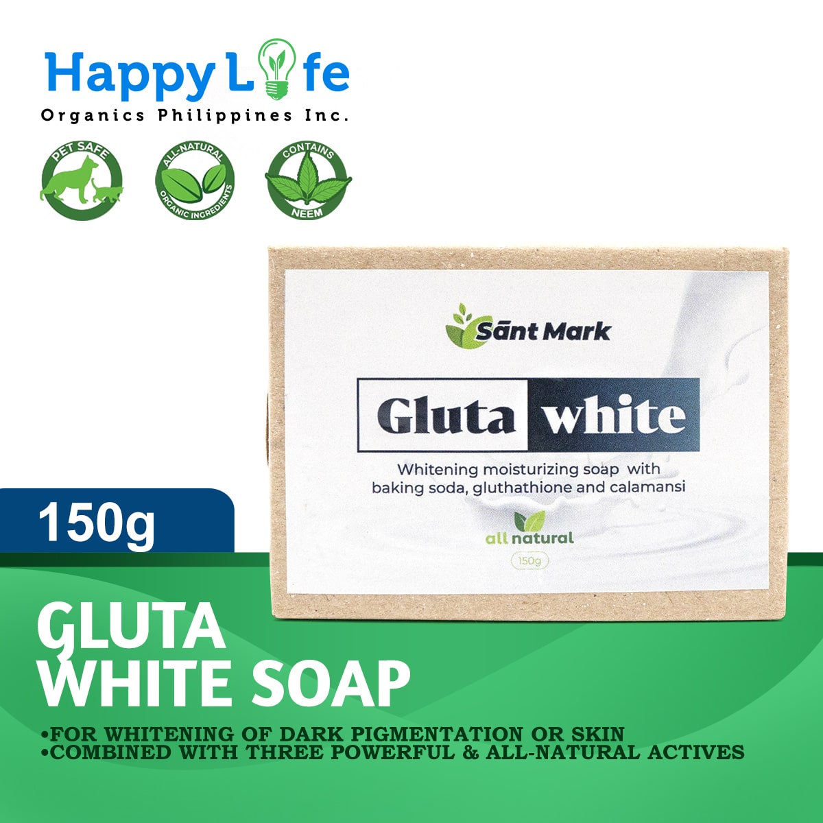 Happy Life Gluta White Soap Cleanser & Skin Brightening, Exfoliating ...