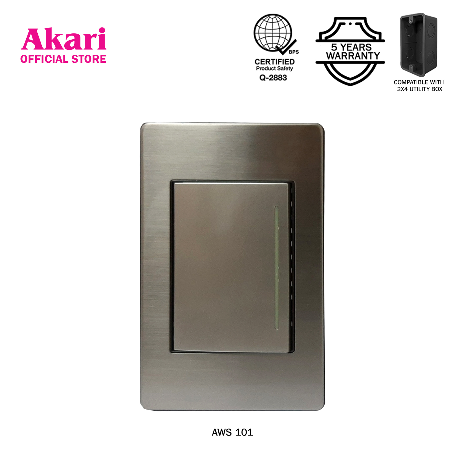 Akari 1 Gang 1 Way Stainless Switch, 16A, 250V (AWS-101) | Lazada PH