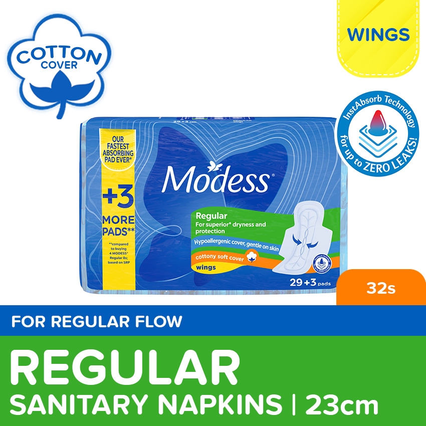 MODESS Regular Cottony Soft with Wings Sanitary Napkins 32s - Regular ...