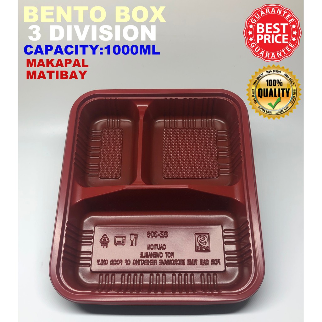 (25/50pcs) 3 division disposable bento box with lid | Lazada PH