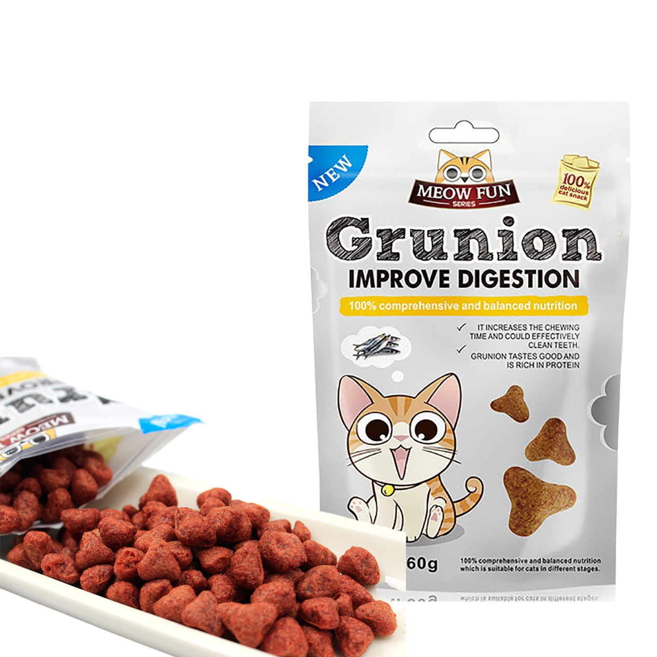 Meow Fun Grunion Cat Treats For Improved Digestion Cat Treats Dry Food ...