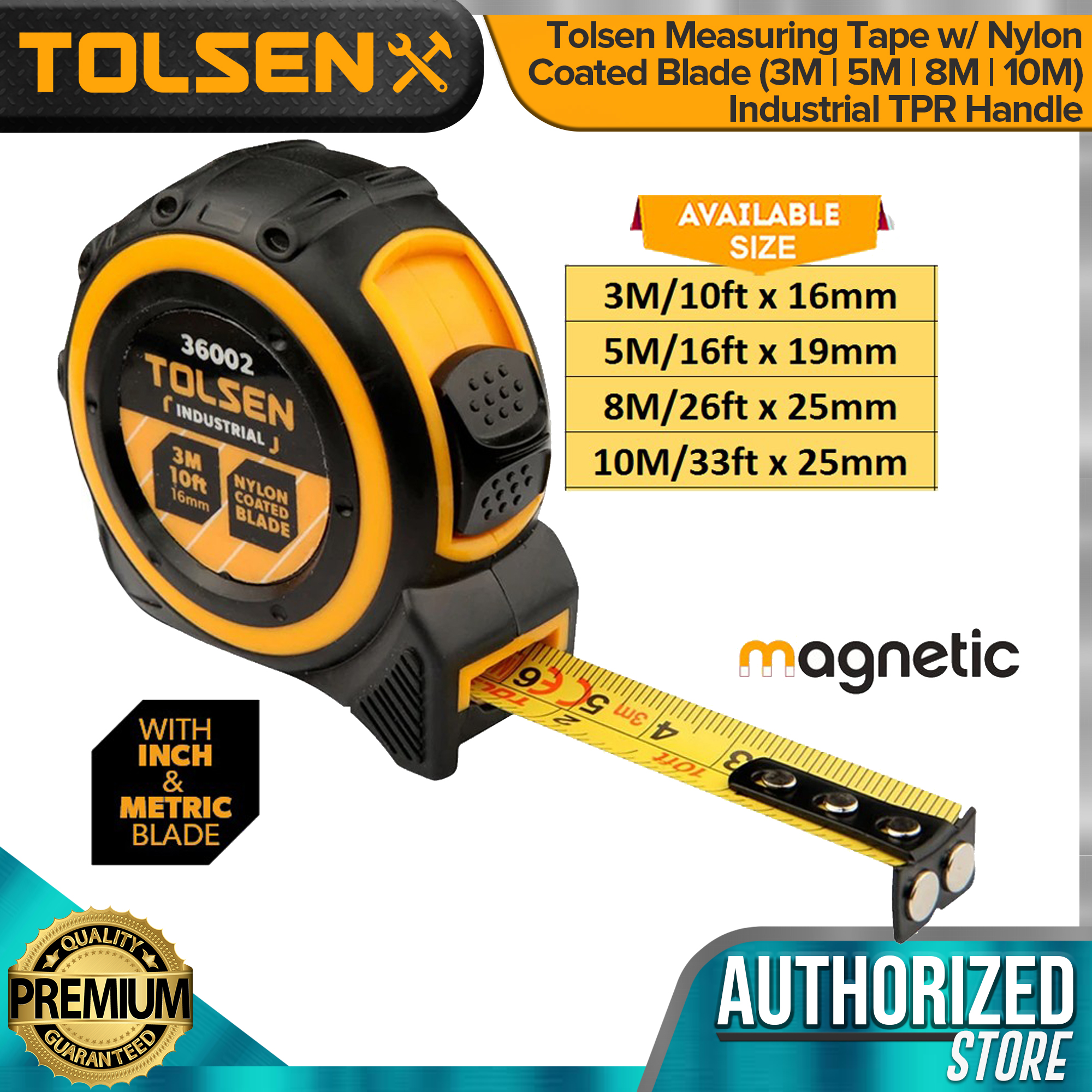Tolsen Measuring Tape w/ Nylon Coated Blade (3M | 5M | 8M | 10M ...
