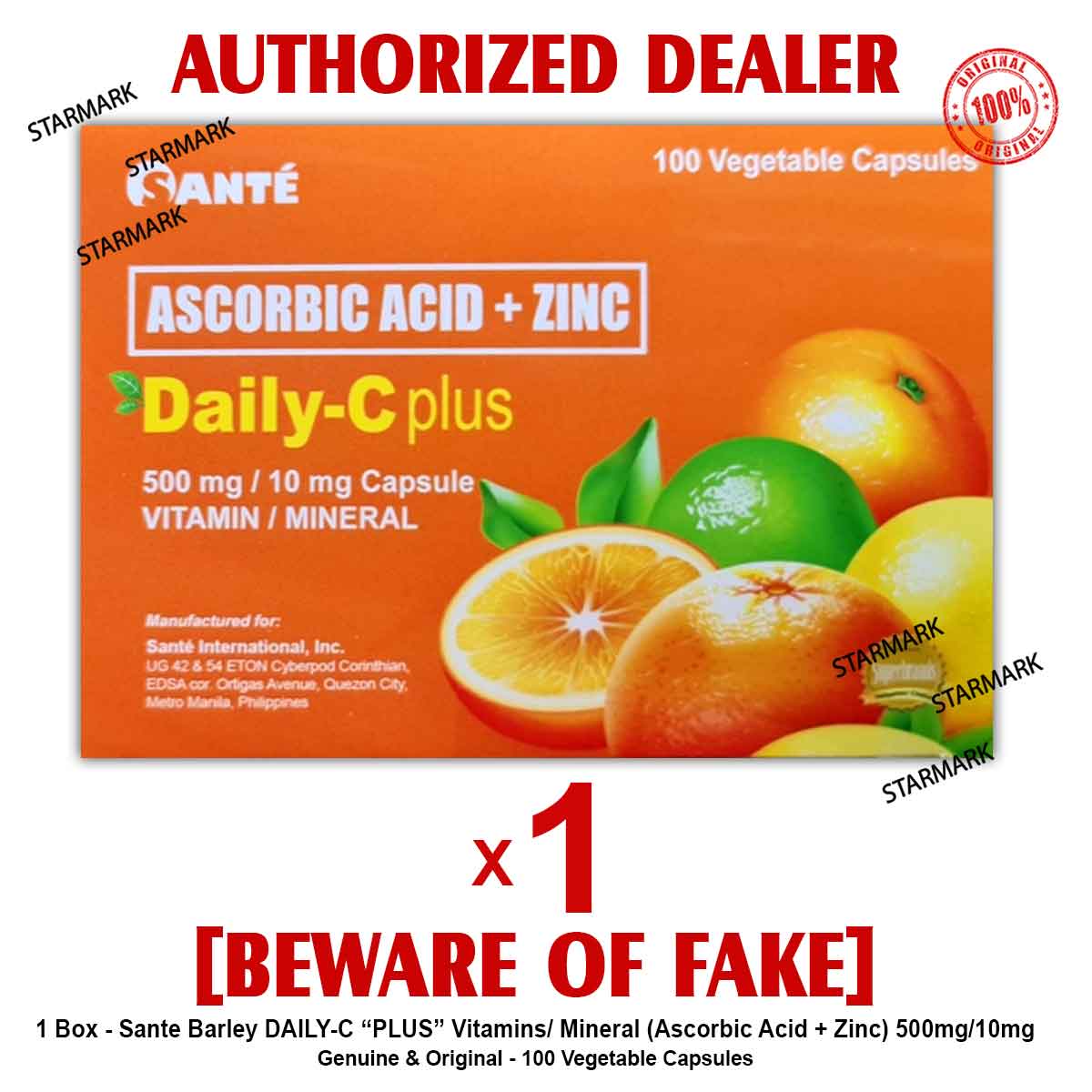 Sante Barley Daily C PLUS Ascorbic Acid Plus ZINC 500mg/10mg Capsule ...