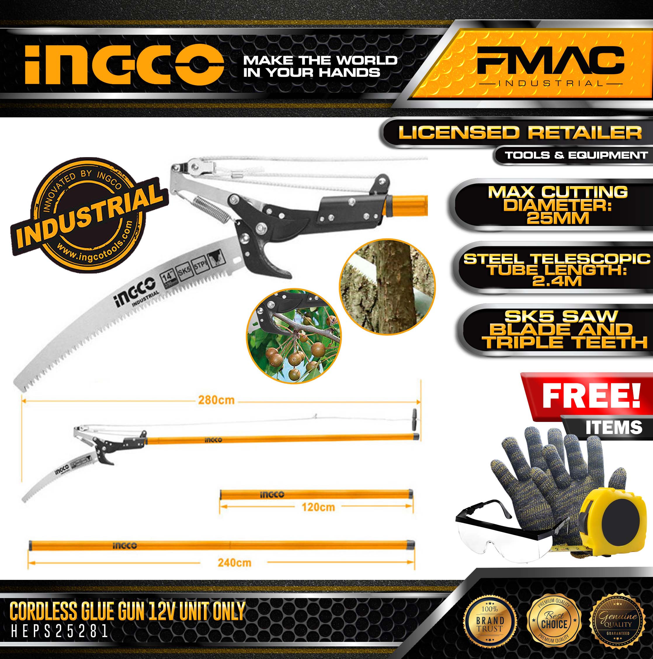 INGCO Extendable Tree Pole Saw Branch Cutter Trimmer Pruner Garden ...