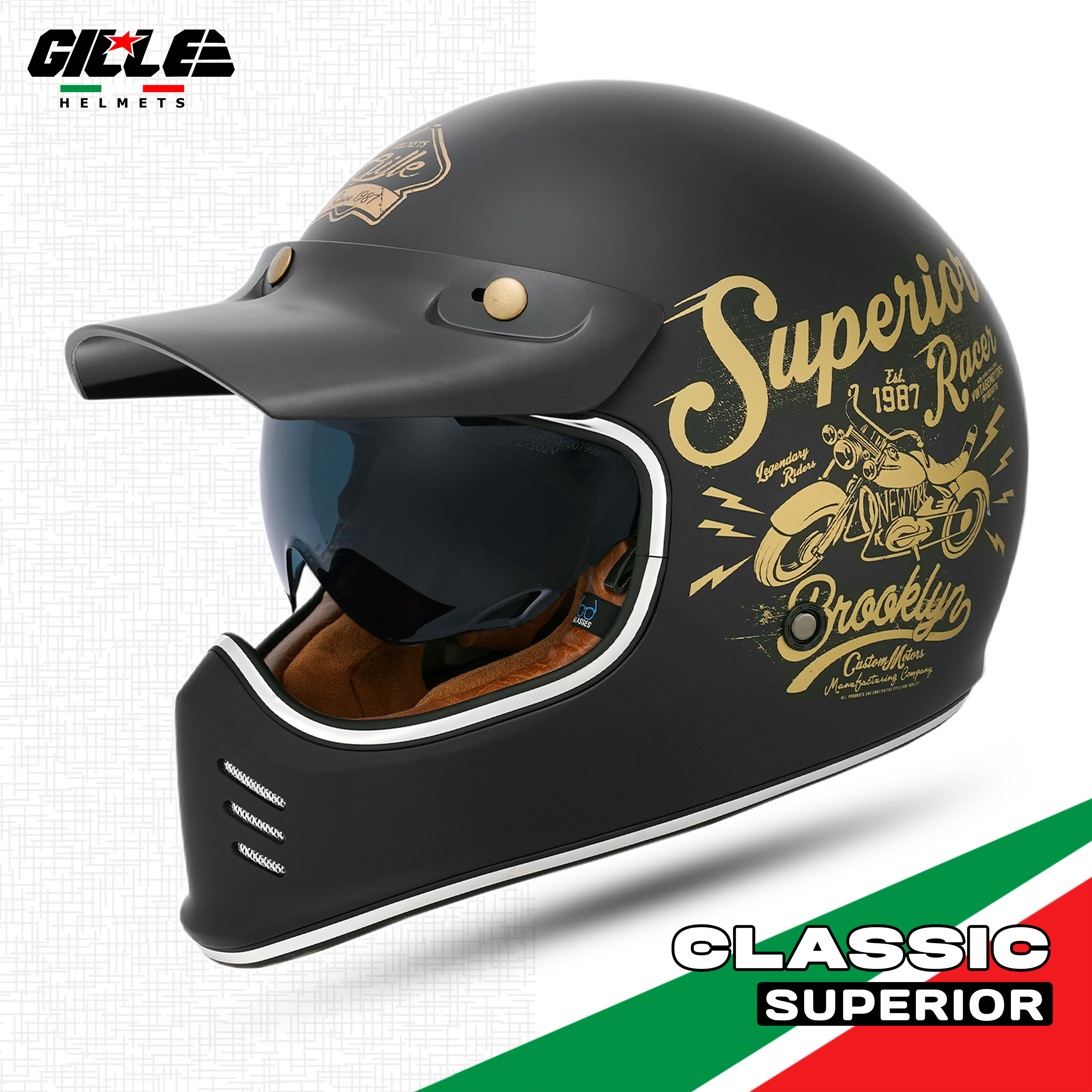 Gille Helmet 833 CLASSIC SUPERIOR Retro Motorcycle Helmets Vintage Full Face Single Visor ...