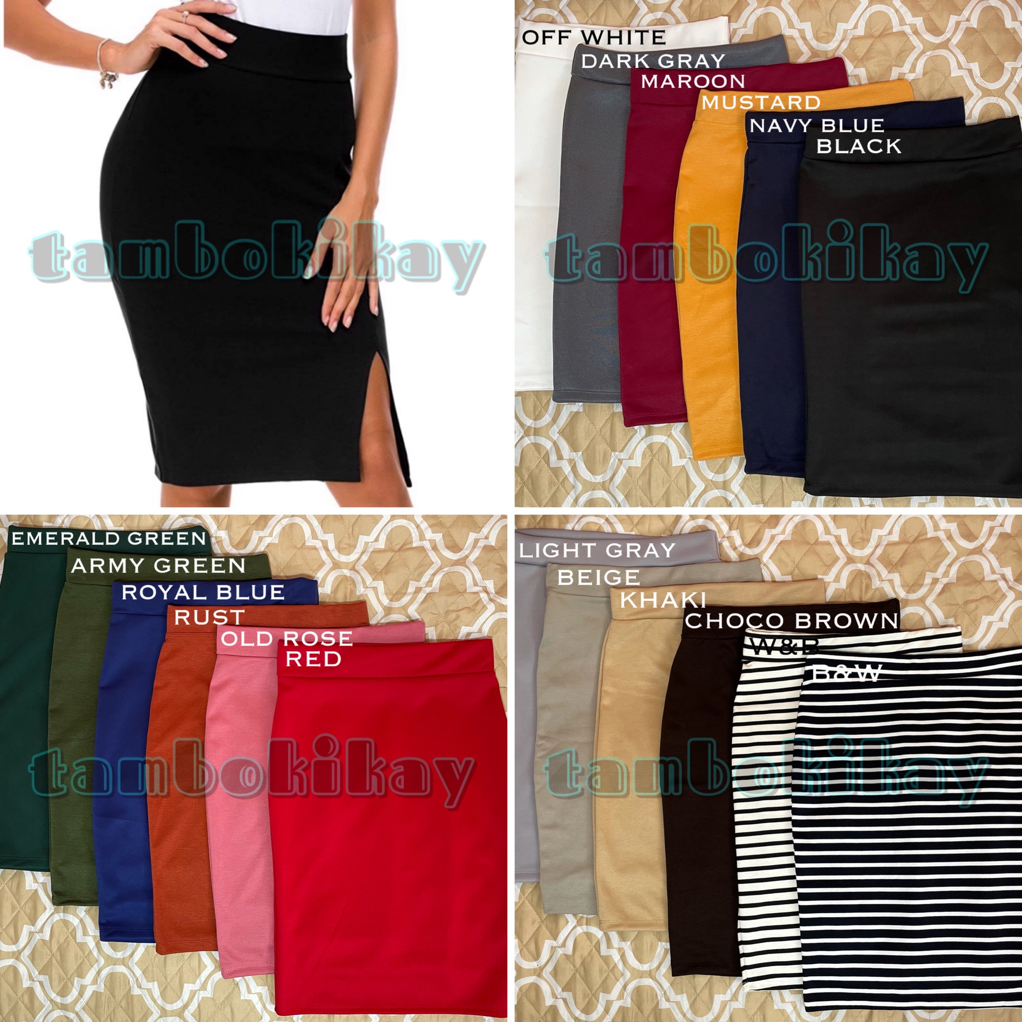WITH SLIT BELOW THE KNEE PENCIL SKIRT (Can fit 26-32in waistline ...