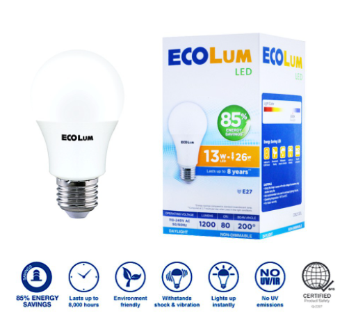 ECOLUM LED BULB 85% Energy Savings E27 Daylight 110-240v AC 50/60Hz 3W ...