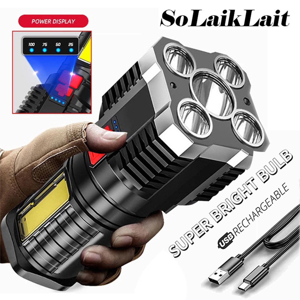 5 LED super bright portable high-power rechargeable flashlight outdoor ...