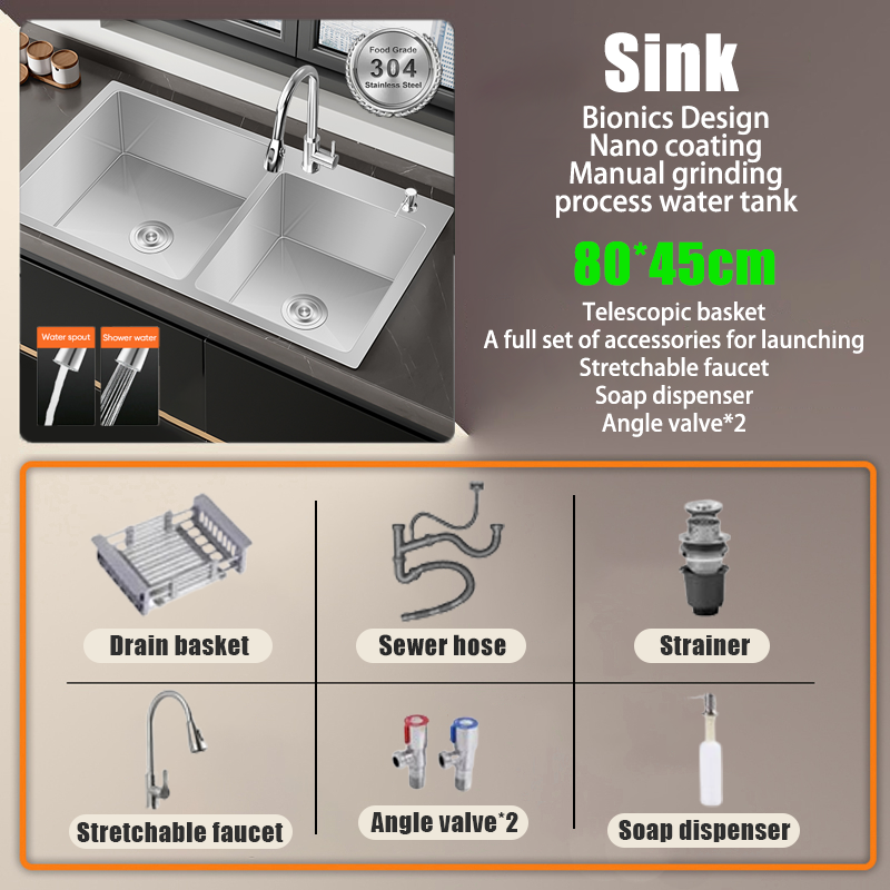 Free Drain&Baske SUS 304 Kitchen sink Stainless Steel Sink Household ...