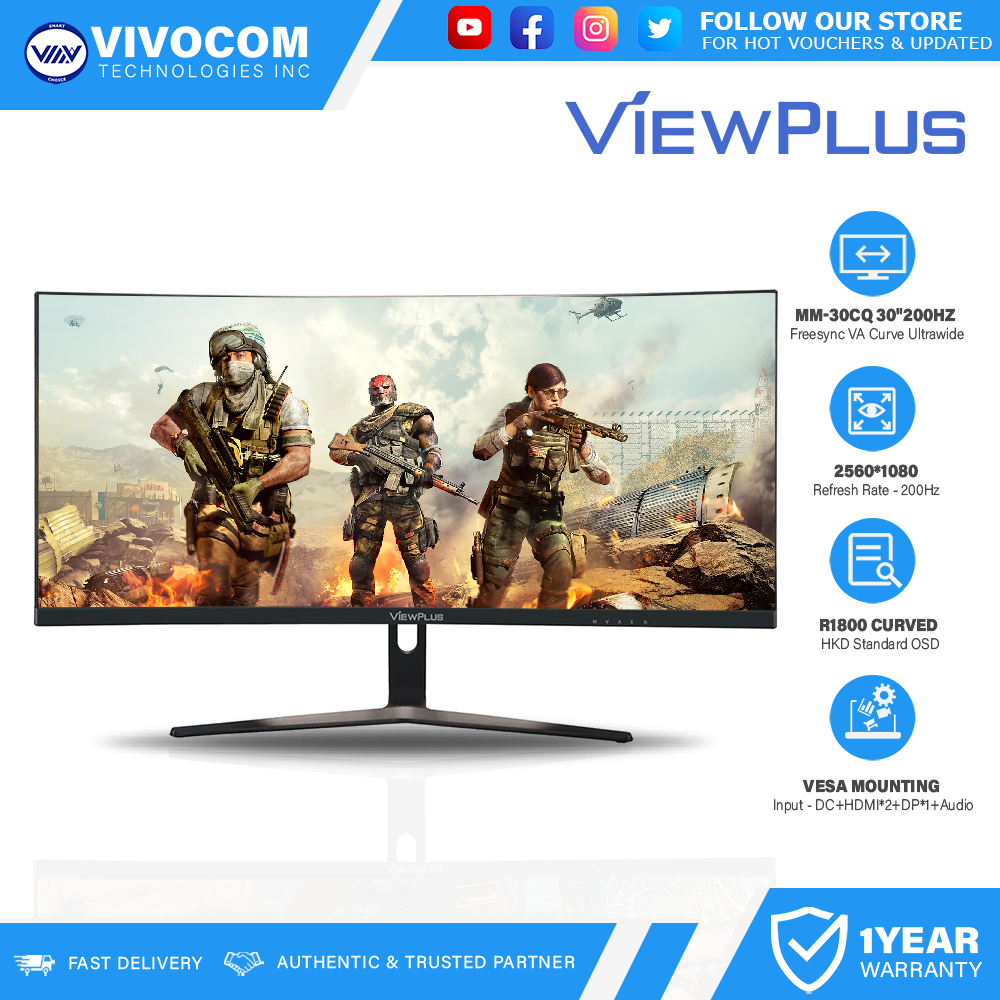 ViewPlus MM-30CQ 30" WFHD 2560*1080 200HZ, DC+HDMI*2+DP*2+AUDIO AMD ...