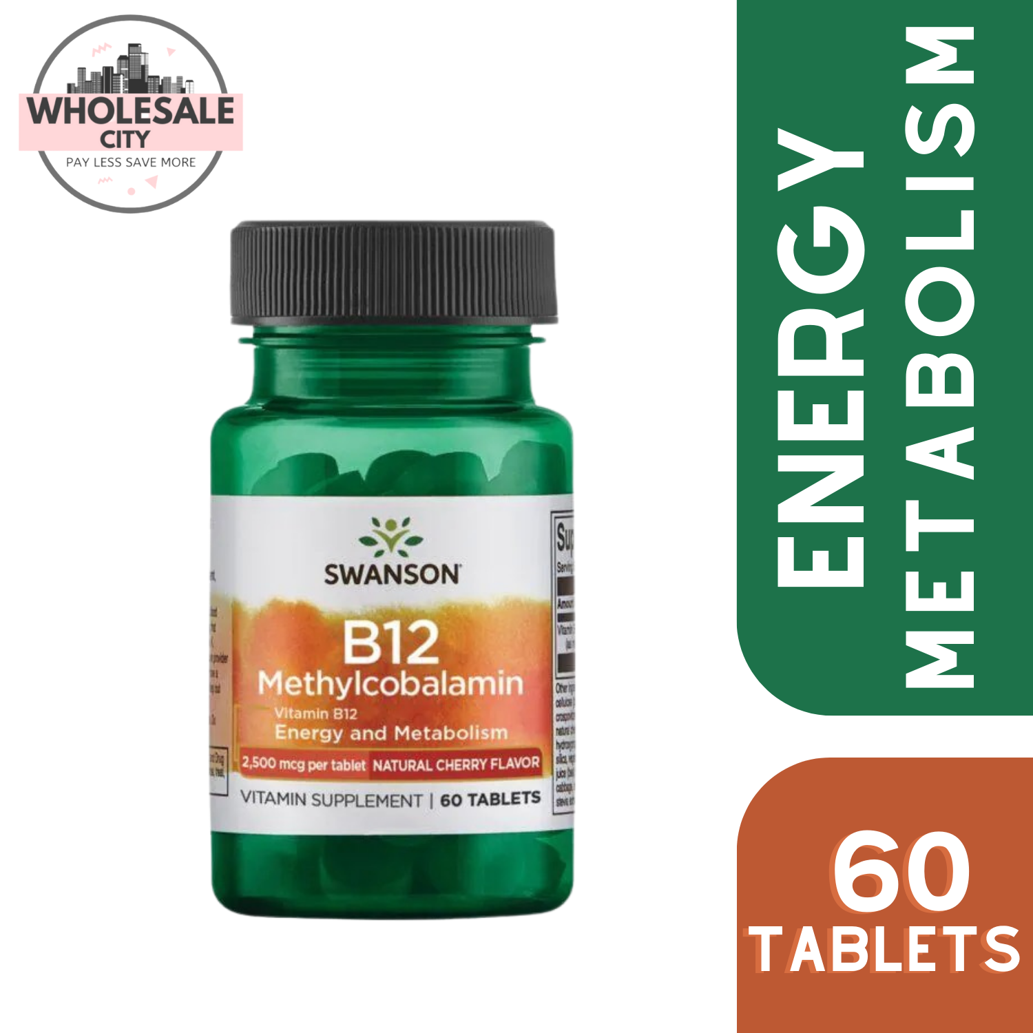 Swanson Vitamin B12 Methylcobalamin 2500 mcg Natural Cherry Flavored 60 ...
