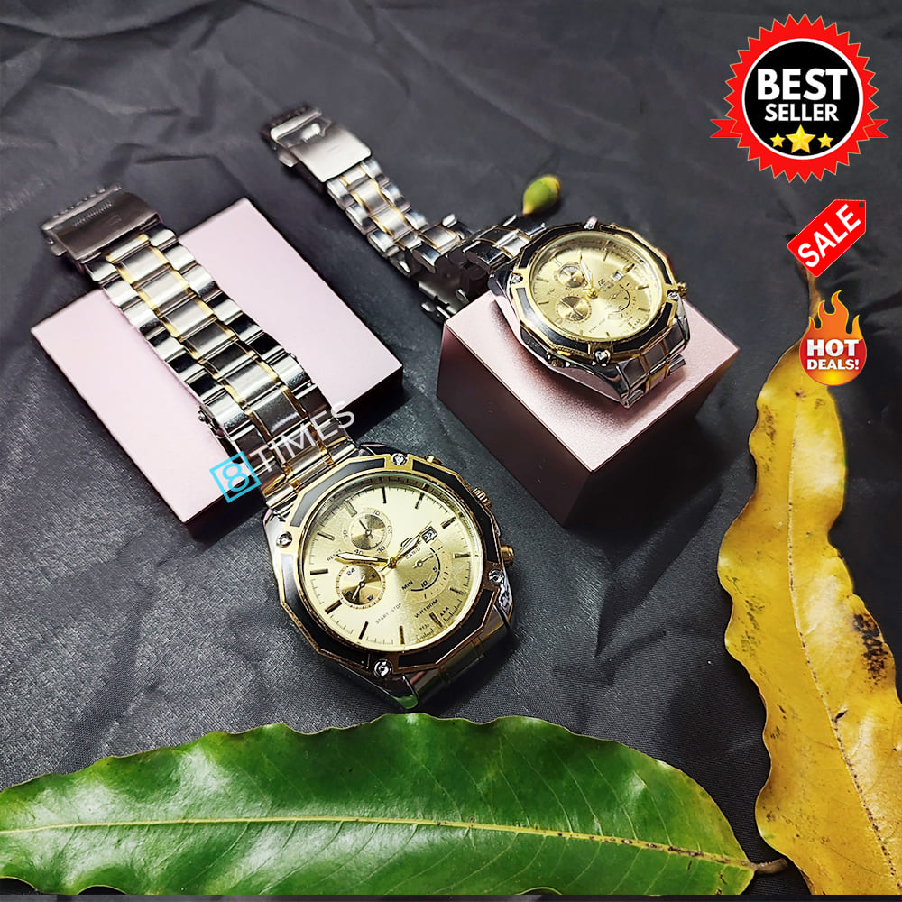 Casio Edifice Two tone Gold Dial Tri Chrono With Date Stainless Steel ...