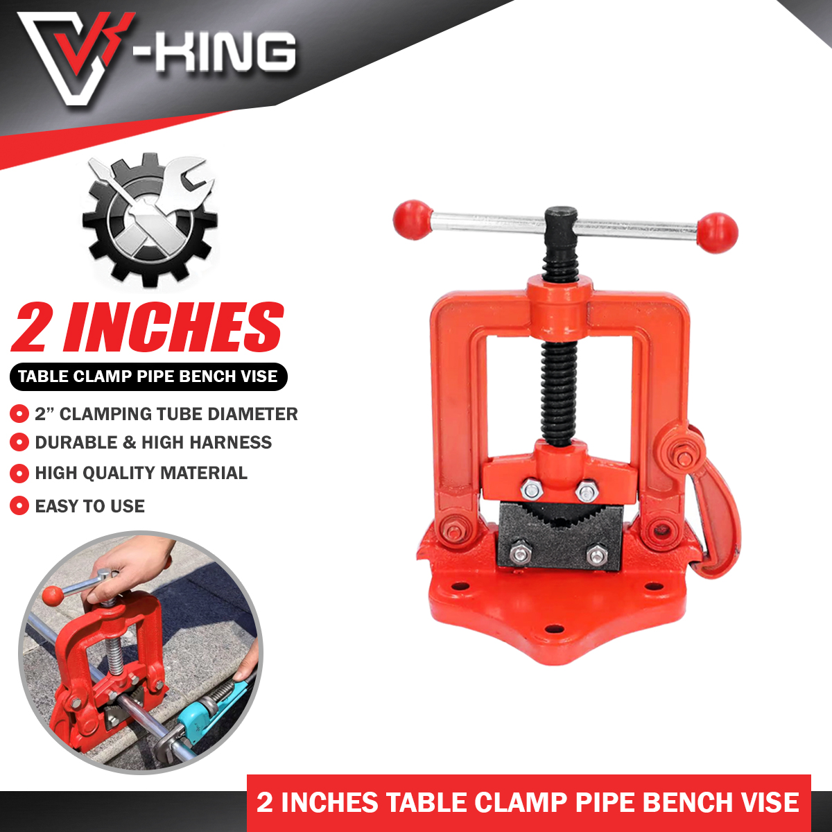 V-KING 2 / 3 / 4 Inch Table Clamp Pipe Bench Vise Rotating Heavy Duty ...