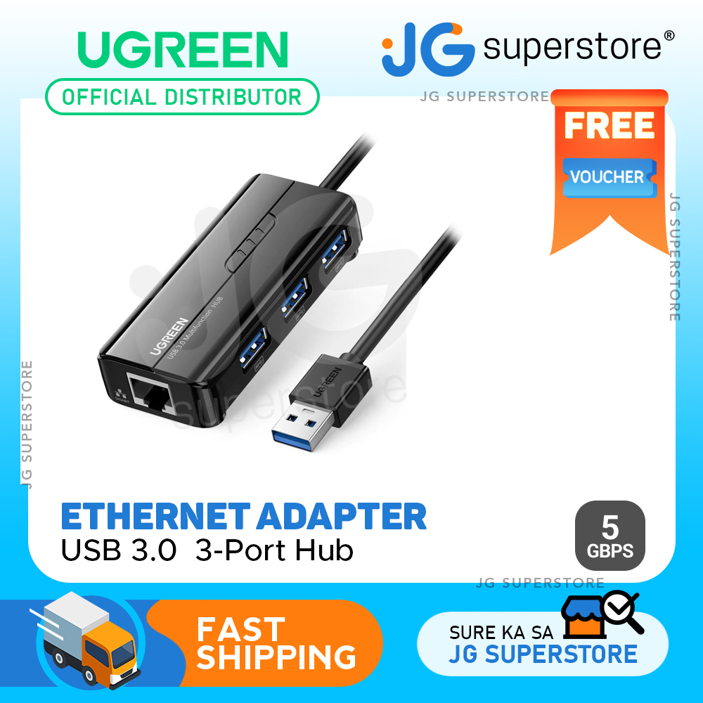UGREEN USB 2.0 / 3.0 3-Port Hub Ethernet Network Adapter with LED ...