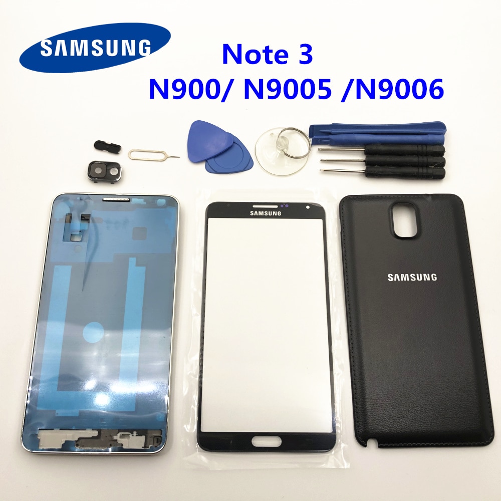 Note3เต็มรูปแบบสำหรับ Samsung Galaxy หมายเหตุ3 N900 N9005 N9006ด้านหน้ากรอบ LCD + ฝาครอบกระจก ...