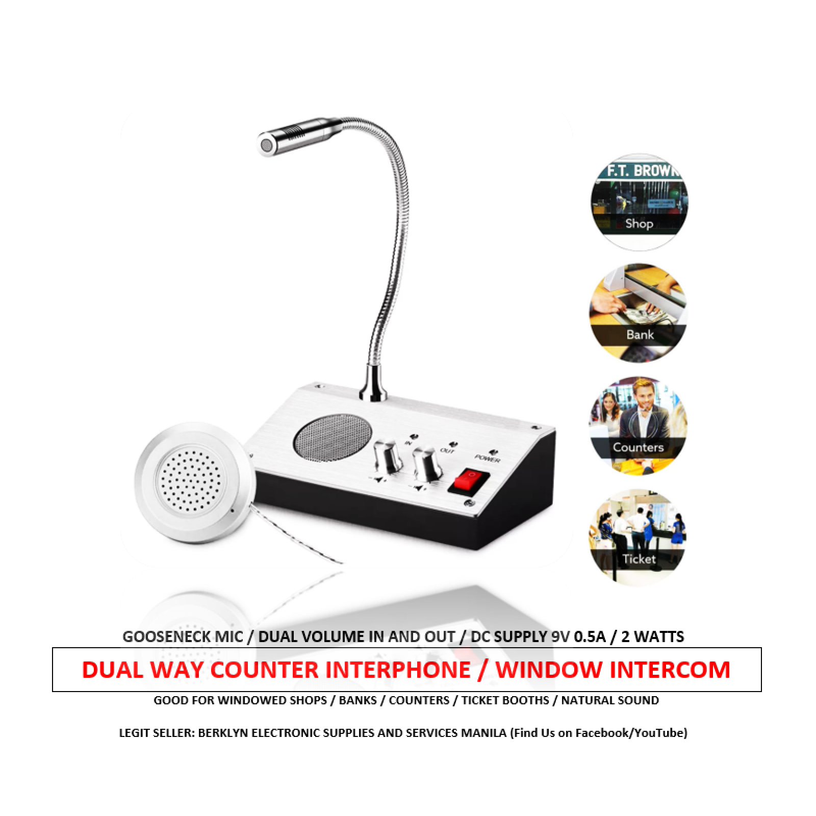 INTERPHONE / (1 SET) DUAL WAY COUNTER WINDOW INTERCOM / 2 WATTS ...