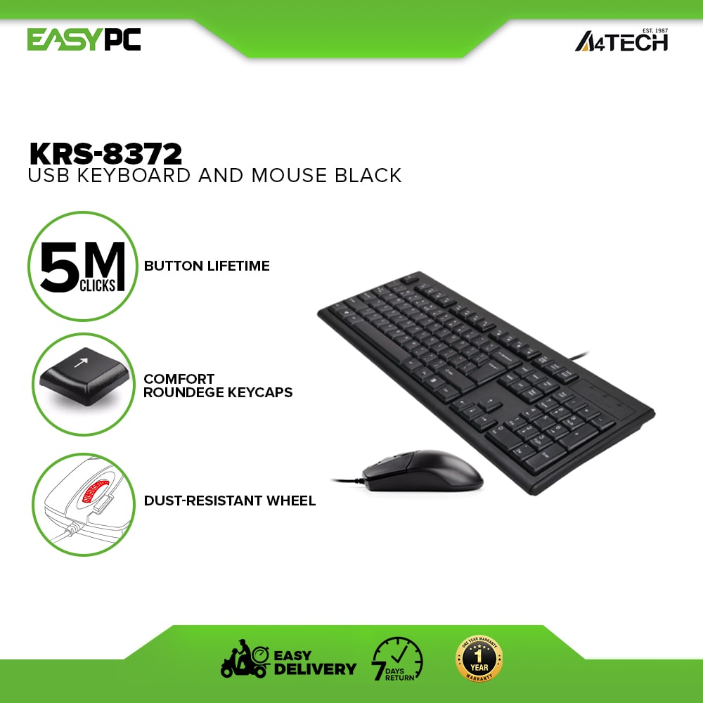 EasyPC | A4Tech KRS-8372 Usb Keyboard and Mouse Black Basic Keyboards for Pc Computer Set Combos ...