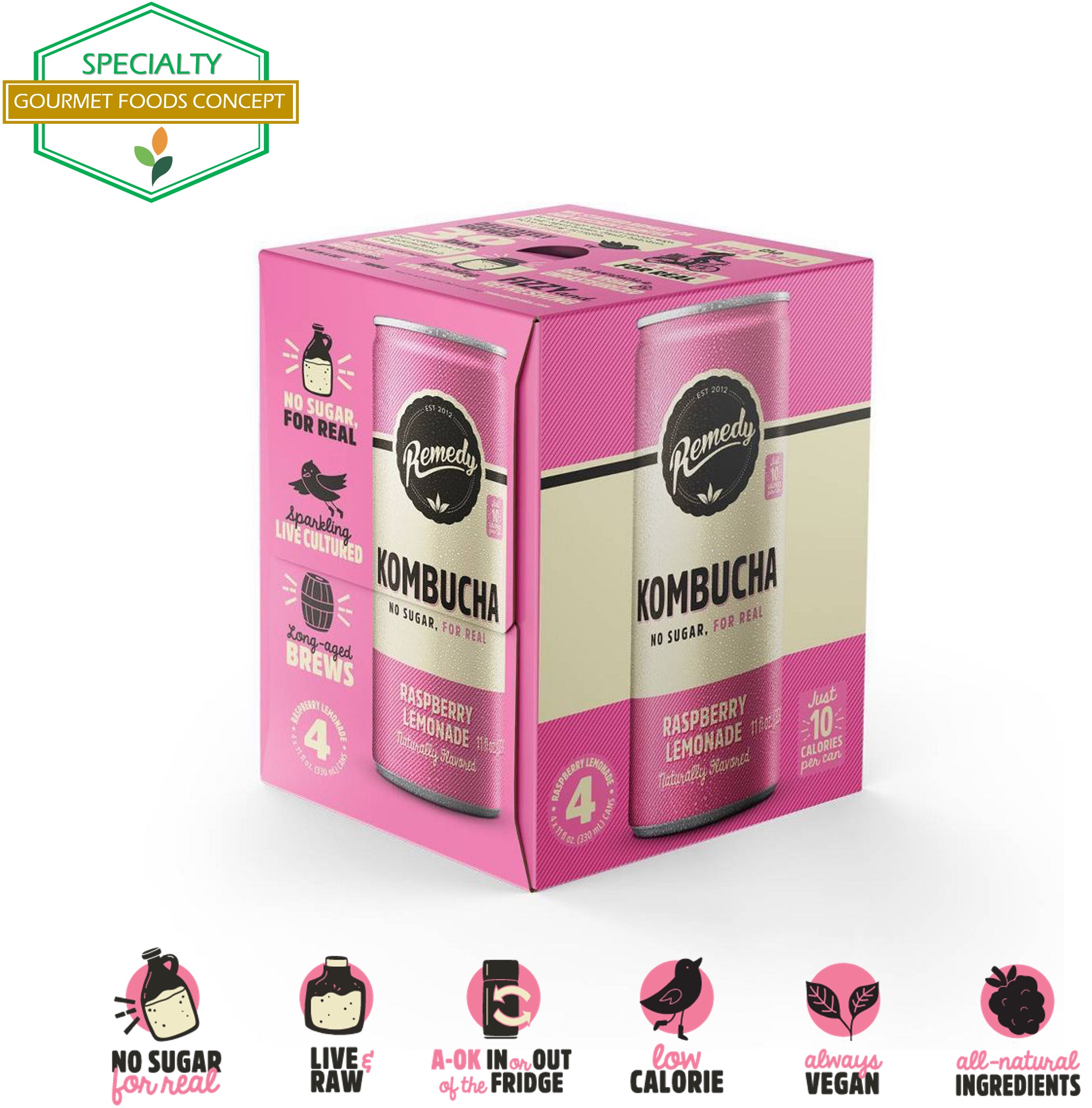 REMEDY KOMBUCHA RASPBERRY LEMONADE CAN - 250ML x 4s | Lazada PH